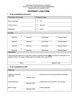 Fillable Online www3 ntu edu EQUIPMENT LOAN FORM - Nanyang ...