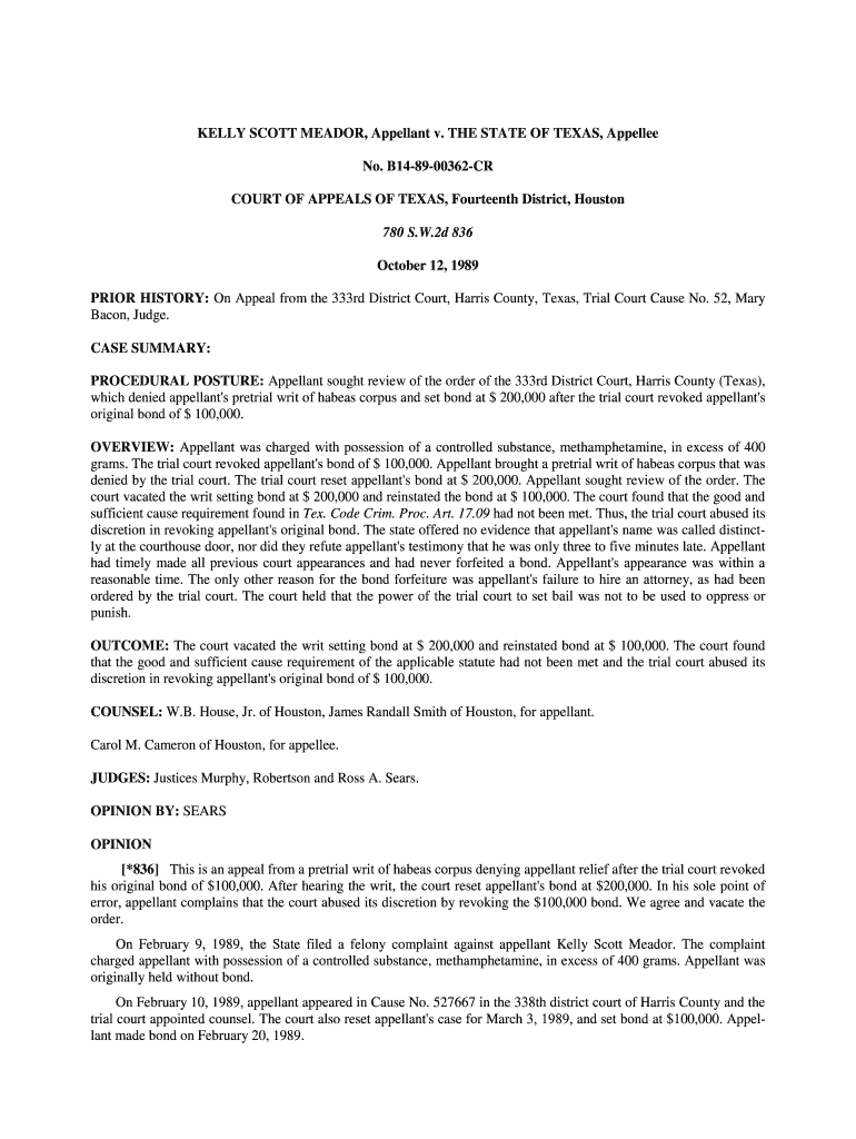 Fillable Online KELLY SCOTT MEADOR, Appellant v. THE STATE OF TEXAS ...