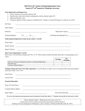 Fillable Online sections maa 2013 MAA-SE Section Meeting Registration ...