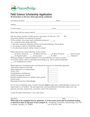 Fillable Online naturebridge Field Science Scholarship Application ...