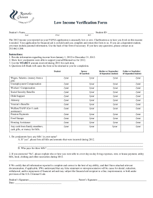 Fillable Online roanokechowan Low Income Verification Form Fax Email ...