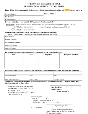 Fillable Online klamathcounty Treasurer investment pool transaction ...