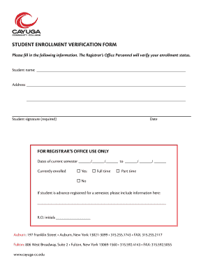 Fillable Online cayuga-cc STUDENT ENROLLMENT VERIFICATION FORM Fax ...