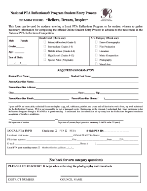 Fillable Online solonschools PTA Reflections Art Contest Entry Form ...