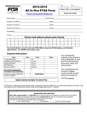 Fillable Online fcps 2013-2014 All In One PTSA Form - fcps Fax Email ...