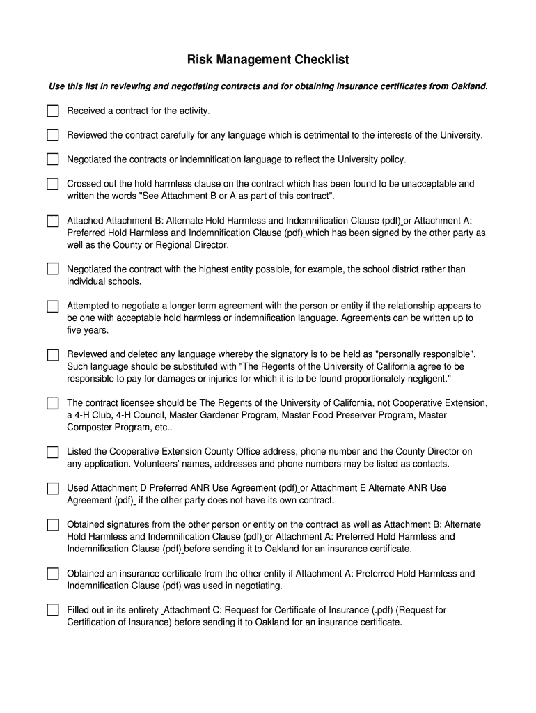 Fillable Online Risk Management Checklist Fax Email Print - pdfFiller