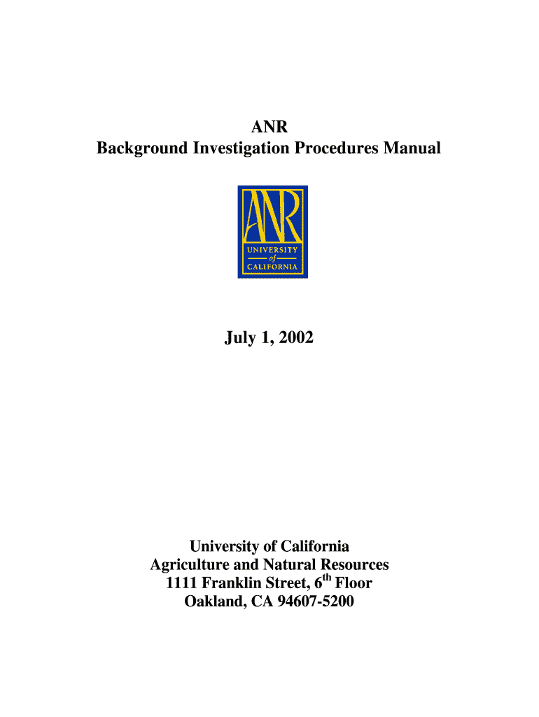 Fillable Online ANR Background Investigation Procedures Manual Fax ...