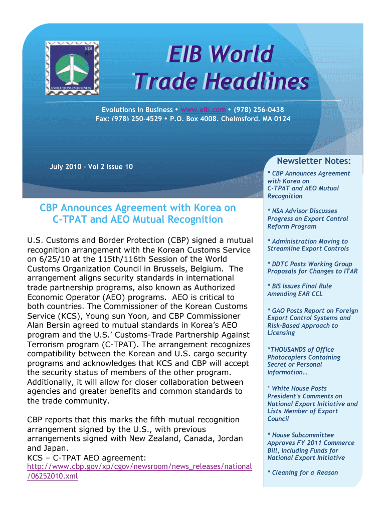 Fillable Online EIB World Trade Headlines - July 2010 Fax Email Print - pdfFiller
