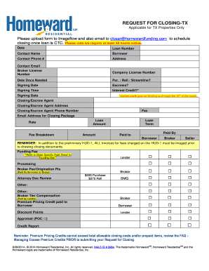 Fillable Online Request for Texas Closing Form - Homeward Residential ...