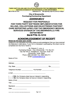 Fillable Online 216 194 177 Bid # PTB-10-1210 ACKNOWLEDGEMENT OF ...