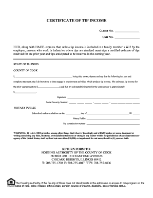 Fillable Online thehacc BCERTIFICATEb OF TIP INCOMEpdf - Housing ...