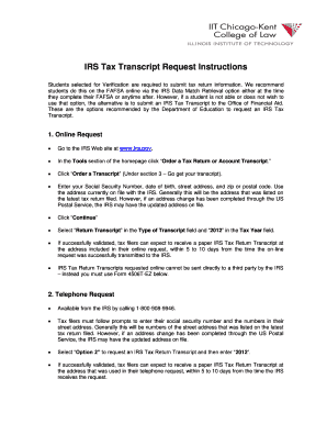 Fillable Online kentlaw iit IRS Tax Transcript Request Instructions ...
