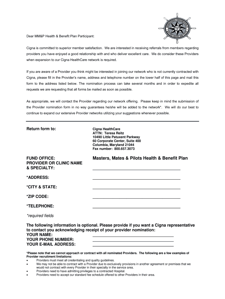 Fillable Online Provider Nomination Form Fax Email Print - pdfFiller