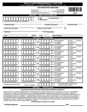 Fillable Online blet602 HEALTH CARE REIMBURSEMENT CLAIM FORM ...