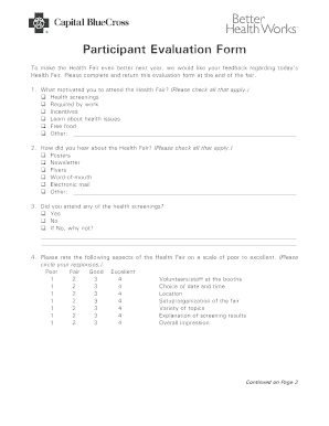 Fillable Online Participant Evaluation Form - Capital Blue Cross Fax Email Print - pdfFiller
