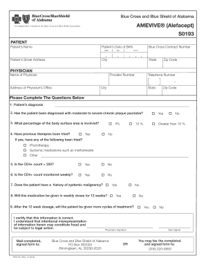 Fillable Online bcbsal AMEVIVE (Alefacept) - Blue Cross and Blue Shield ...