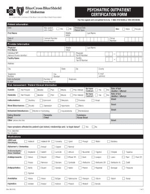 Fillable Online bcbsal Psychiatric Outpatient Certification Form - Blue ...