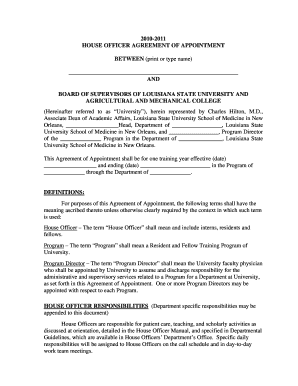 Fillable Online medschool lsuhsc HOUSE OFFICER AGREEMENT - LSU School ...