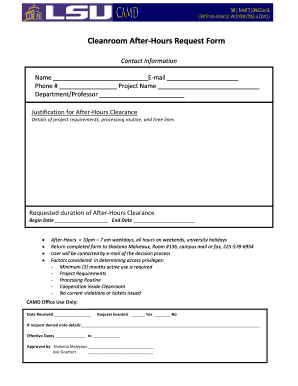Fillable Online camd lsu Cleanroom After-Hours Request Form - CAMD Fax ...