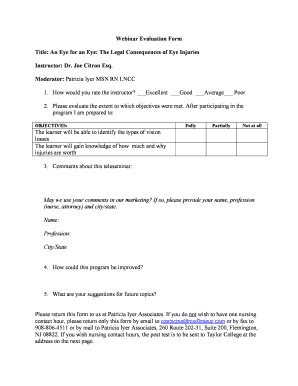 Fillable Online Webinar Evaluation Form Title: An Eye for an Eye: The ...