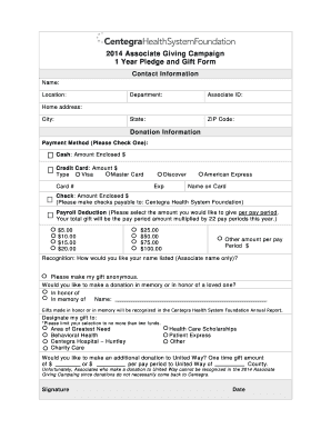 Fillable Online centegra Associate Giving Campaign Pledge Form - Centegra Health System ...