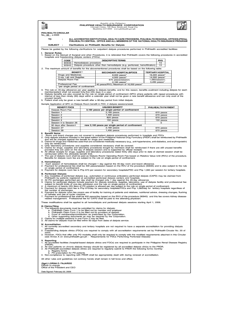 Fillable Online Clarifications on PhilHealth Benefits for Dialysis Fax ...