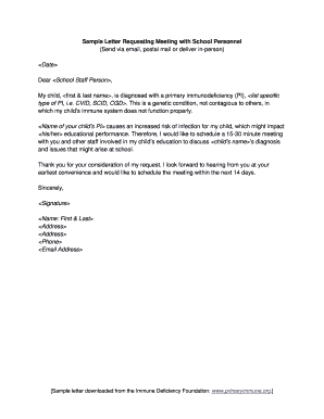 Fillable Online Sample Letter Requesting Meeting with School Personnel ...