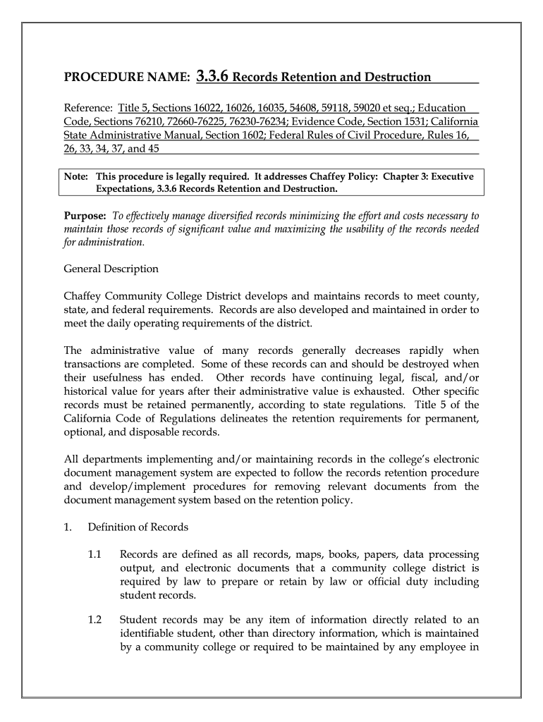 Fillable Online 3.3.6 Records Retention and Destruction Fax Email Print ...
