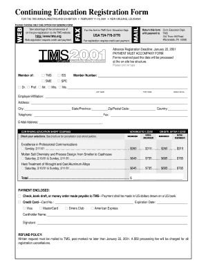 Fillable Online tms 2001 TMS Annual Meeting & Exhibition. Continuing ...