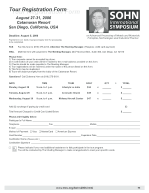 Fillable Online tms Tour Registration Form - TMS - tms Fax Email Print ...