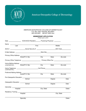 Fillable Online aocd MEMBERSHIP APPLI - American Osteopathic College of ...