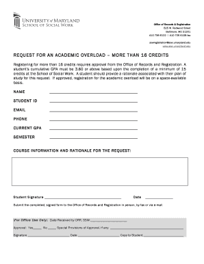 Fillable Online ssw umaryland NEW 2013 SSW Academic Overload Form.docx ...