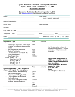 Fillable Online AREA 2006 Conference, Arkansas. Registration Form Fax ...