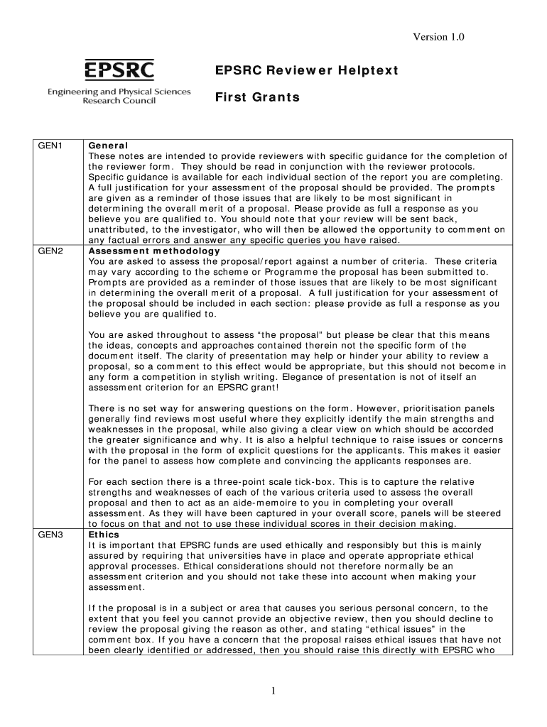 Fillable Online RC Reviewer Helptext for First Grants Fax Email Print - pdfFiller