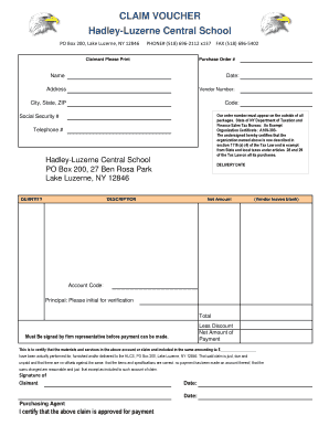Fillable Online Hadley-Luzerne Central School CLAIM VOUCHER - HLCS Fax ...