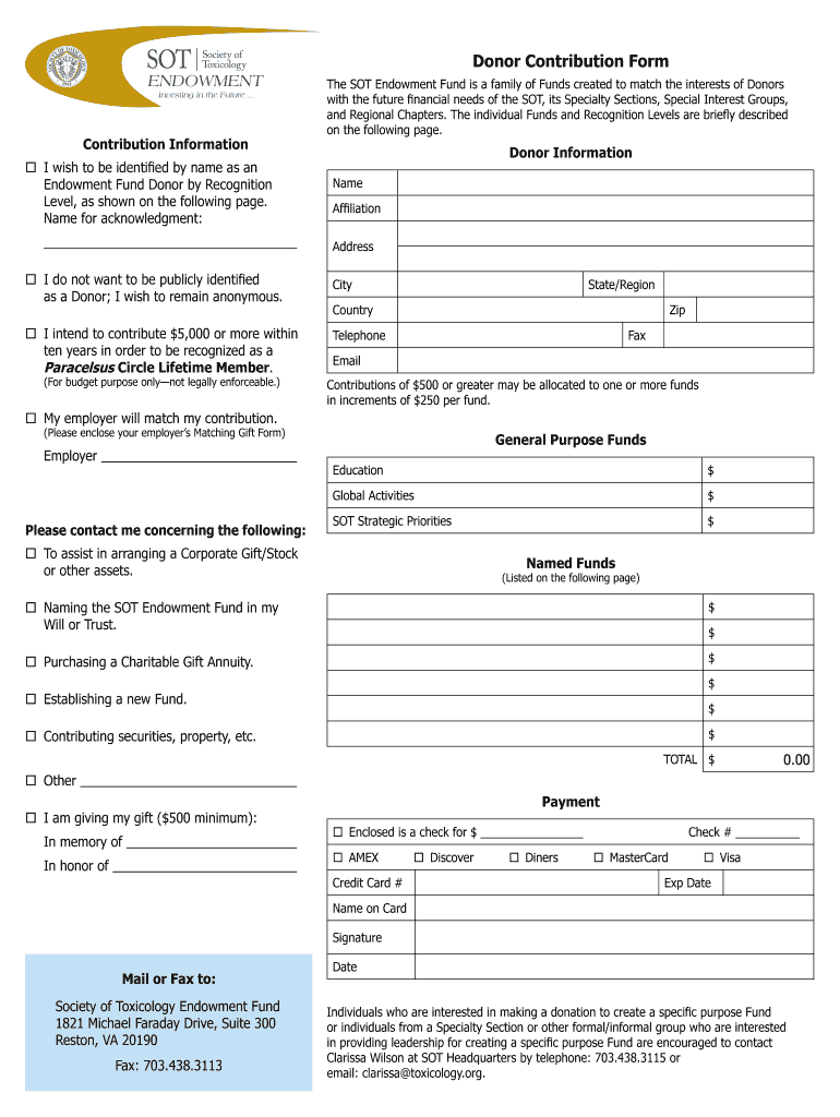 Fillable Online Donor Contribution Form Fax Email Print - pdfFiller