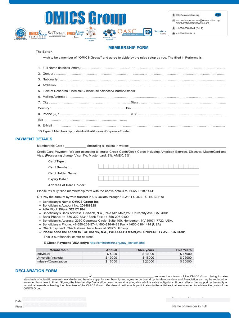 Fillable Online Membership Application to OMICS Group Fax Email Print ...
