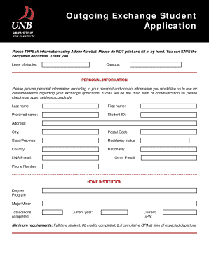 Fillable Online Outgoing Exchange Student Application Please TYPE all information using Adobe ...