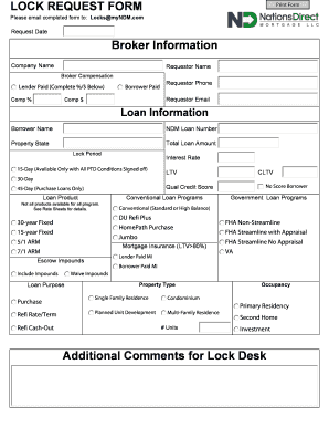 Fillable Online LOCK REQUEST FORM Broker Information Additional ...