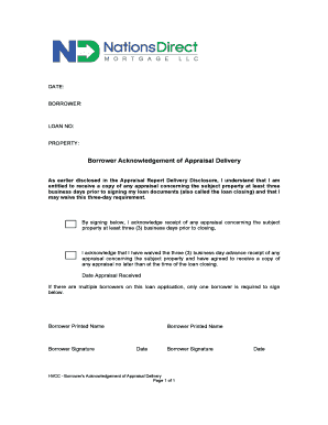 Fillable Online Borrower Acknowledgment of Appraisal Receiptdoc Fax ...