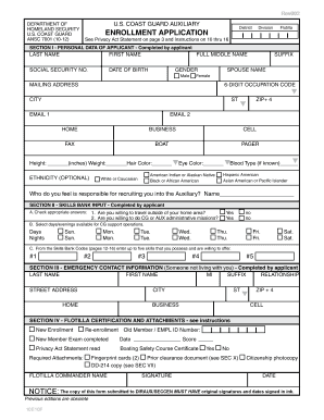 Fillable Online Enrollment Application - USCG Auxiliary 8th District, Eastern Region Fax Email ...