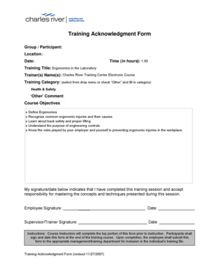 Fillable Online ATTACHMENT 5 Training Acknowledgement Form.doc Fax ...