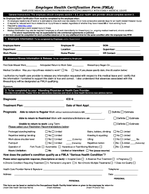 Fillable Online Employee Health Certification Form (FMLA) Fax Email ...