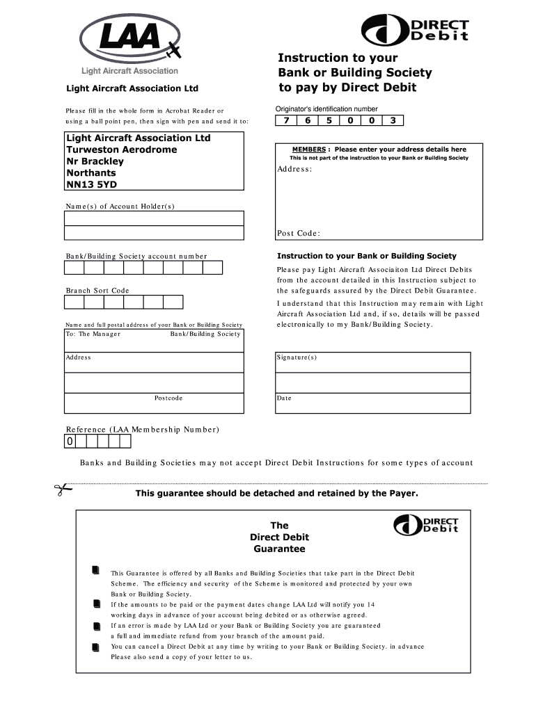Fillable Online Instruction to your Bank or Building Society to pay by ...