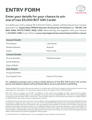 Fillable Online toyota com ENTRY FORM - Toyota - toyota com Fax Email ...