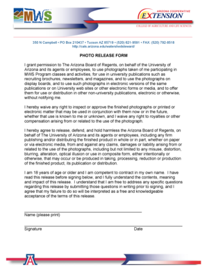 Fillable Online cals arizona Photo Release Form5.27.09.doc - cals ...