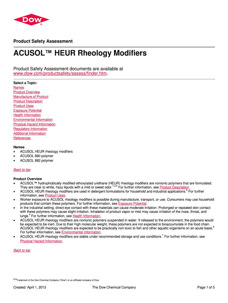 Fillable Online ACUSOL™ HEUR Rheology Modifiers Fax Email Print - pdfFiller