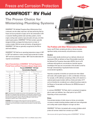 Fillable Online DOWFROST RV Fluid - Dow Chemical Company Fax Email ...