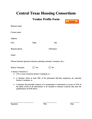 Fillable Online centexhousing Vendor Profile Form - Central Texas Housing Consortium Fax Email ...