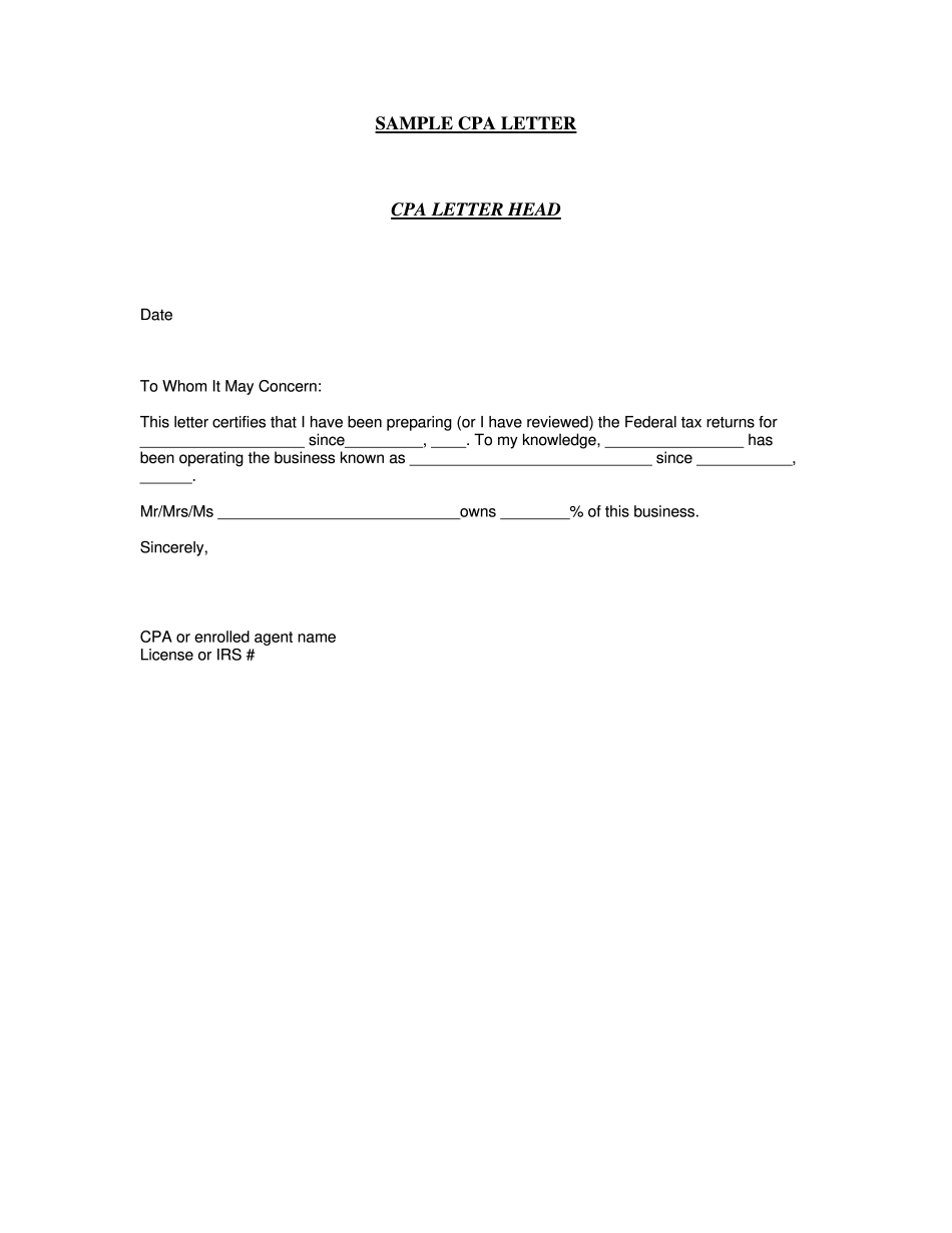 Cpa Letter Printable Blank PDF Online